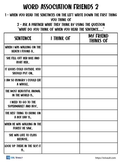 Word Association Worksheet 2 Pdf