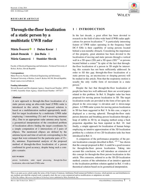 Pdf Through‐the‐floor Localization Of A Static Person By A Multistatic Uwb Radar