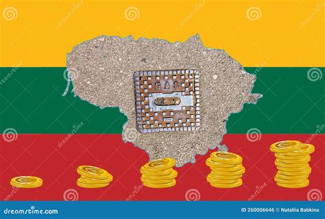 Outline Map Of Lithuania With The Image Of The National Flag Manhole