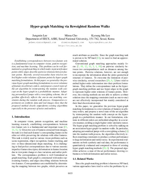 Pdf Hyper Graph Matching Via Reweighted Random Walks