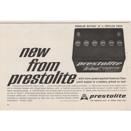 1963 Prestolite Battery Vintage Ad New From Prestolite