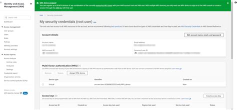 virtual mfa device create a new aws account