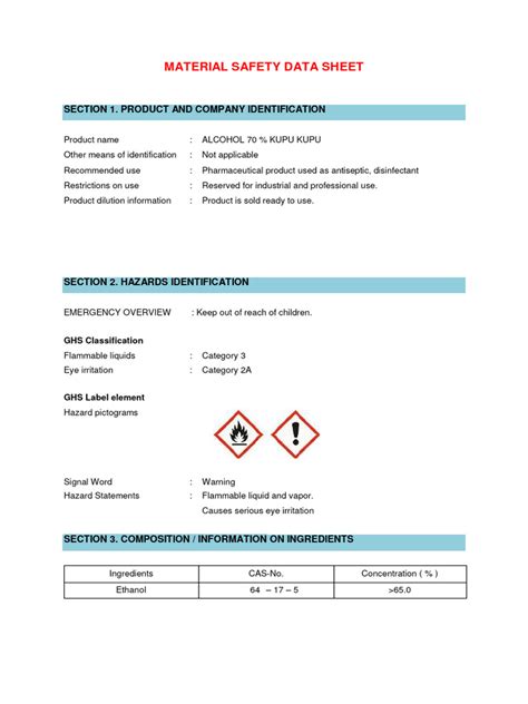 Msds Alkohol 70 Dipamed Pdf Firefighting Ethanol