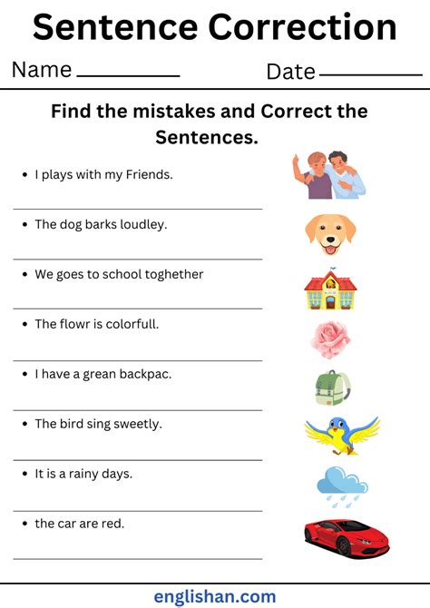 sentence correction worksheets and exercises with answers
