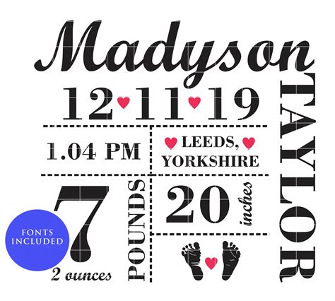 Blank Birth Stats Template Svg Free Printable Calendars At A Glance