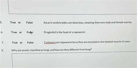 5 True Or False Ascaris Lumbricoides Are Dioecious Meaning There Are