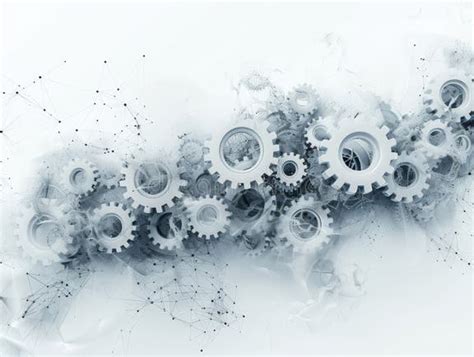 Technological Evolution In Abstract White Background With Gray Tech Elements And Gears