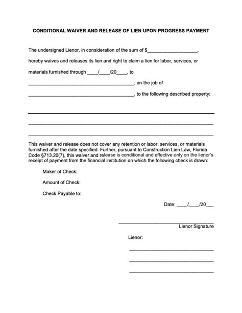 Florida Partial Conditional Lien Waiver And Release Form Levelset