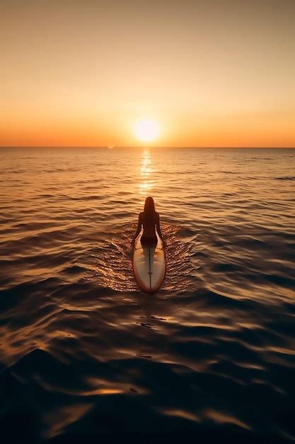 Premium Ai Image Woman With Surfboard On The Beach