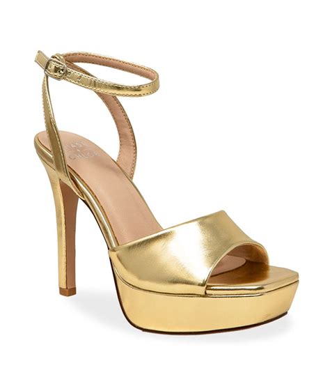 Gold Leatherette Platform Peep Toe Heels Unique Vintage