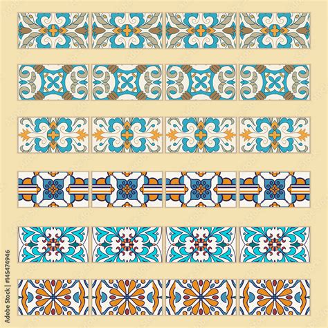 Vector Set Of Decorative Tile Borders Collection Of Colored Patterns For Design And Fashion