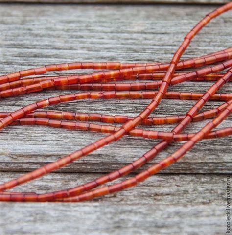 Купить Сердолик, мелкие бусины-трубочки, нить длиной 38 см. - бусины ...