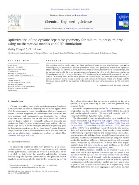 pdf optimization of the cyclone separator geometry for minimum