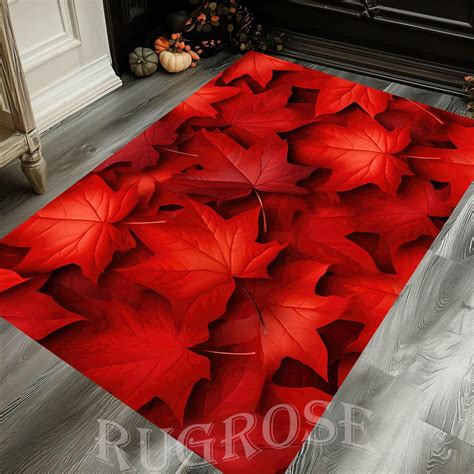 Autumn Rug Leaf Pattern Rug Red Leaves Rug Colorful Leaf Rugliving