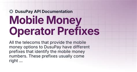 Mobile Money Operator Prefixes Dusupay Api Documentation