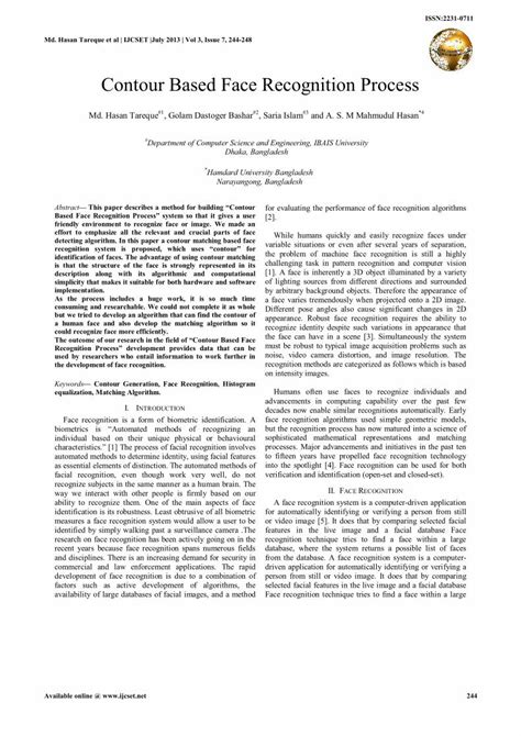 Pdf Contour Based Face Recognition Process · 6152013 · A Face Recognition System Is A