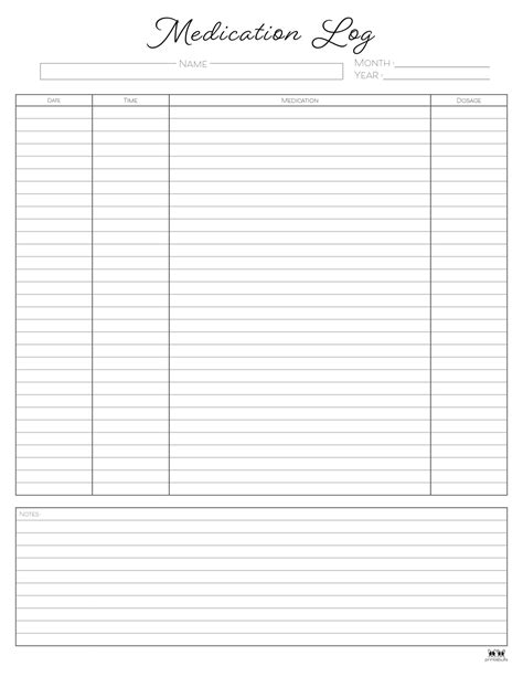 Medication Logs 32 Free Printables Printabulls