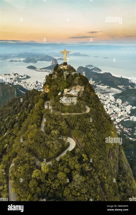 Cristo Redentor Statue In Rio De Janeiro Aerial Shot Made From A