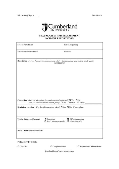 Sexual Or Ethnic Harassment Incident Report Form