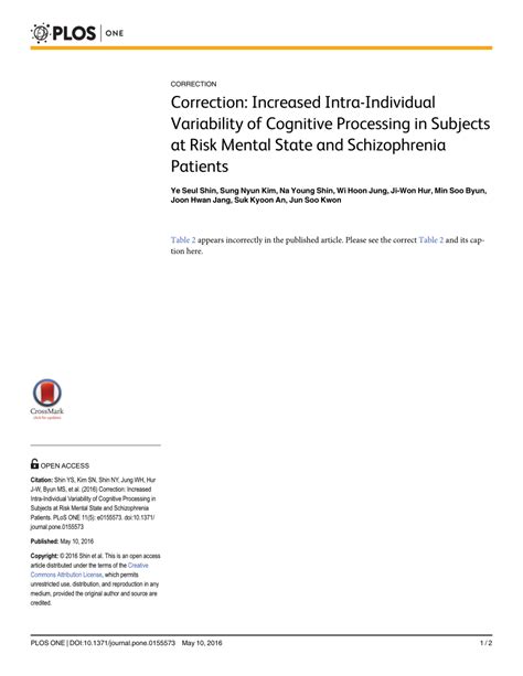 Pdf Correction Increased Intra Individual Variability Of Cognitive Processing In Subjects At