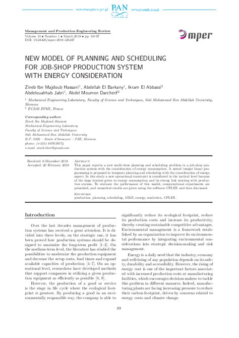 Pdf New Model Of Planning And Scheduling For Job Shop Production