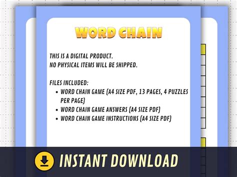 Word Chain Game Chain Reaction Printable Game Word Game Quiz Party