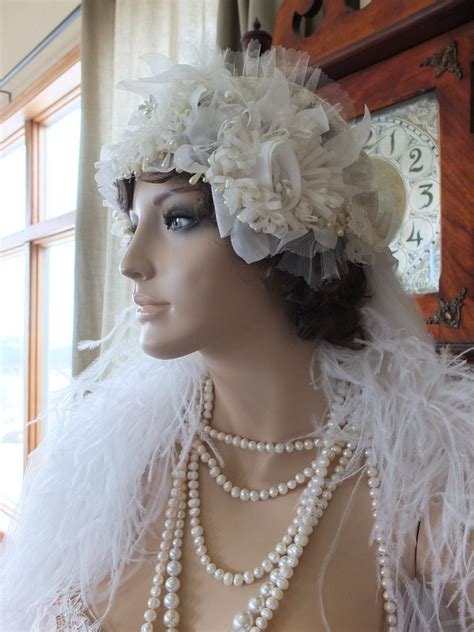 Wedding Headpeice Flapper 1920s Bridal Cloche Veil Hat Tiara Wedding
