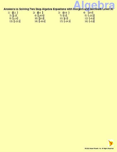 Solving Two Step Algebra Equations With Integers And Decimals Level 3c