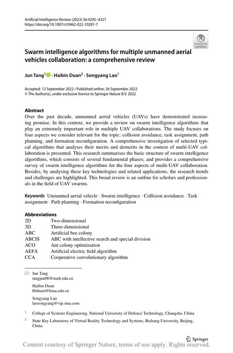 Swarm Intelligence Algorithms For Multiple Unmanned Aerial Vehicles