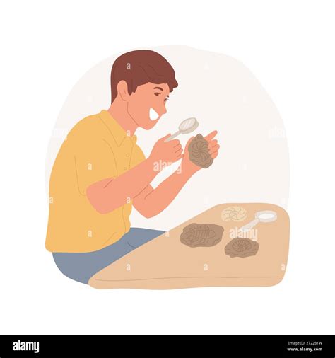 Fossils Isolated Cartoon Vector Illustration Man Having Fossils Collection Hands On Activity