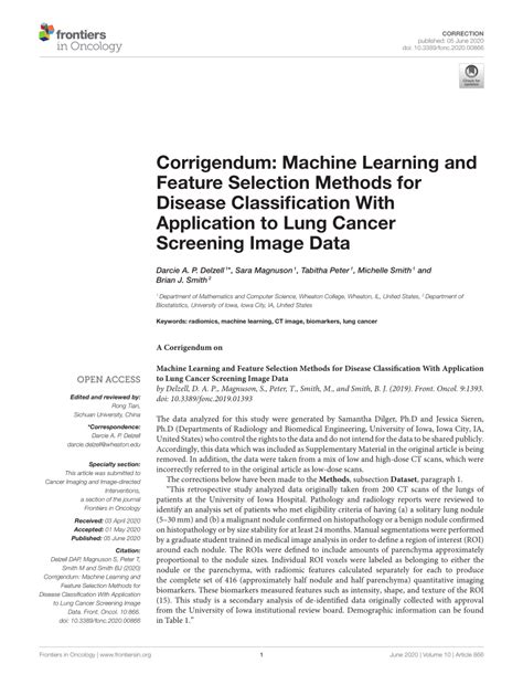 Pdf Corrigendum Machine Learning And Feature Selection Methods For