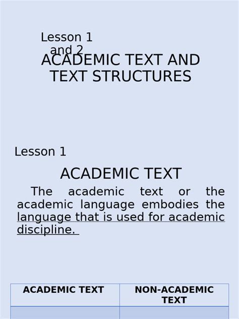 Lesson 1 And 2 Academic Text And Text Structures Pdf Information Theory