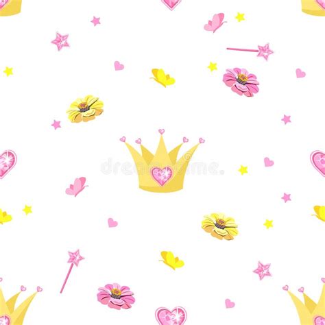Vector Patern With Princess Crown Or Tiara With Heart Shaped Ornament Stock Vector