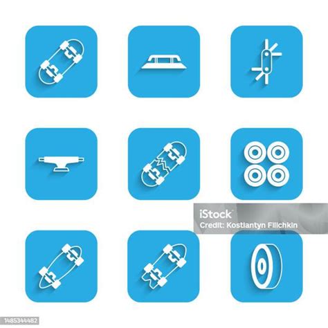 깨진 스케이트보드 롱보드 또는 스케이트보드 볼 베어링 휠 공구 육각 렌치 및 아이콘을 설정합니다 벡터 거리에 대한 스톡 벡터 아트 및 기타 이미지 Istock