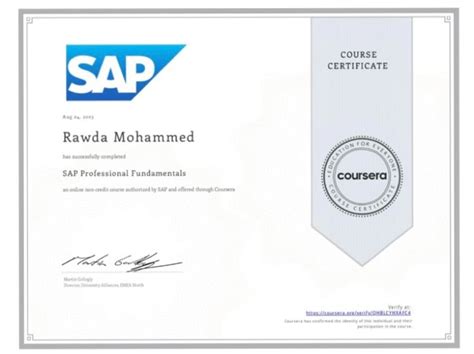 Rawda Mohamed On Linkedin Sapcertified Professionalfundamentals Sap Coursera