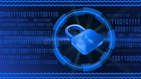Padlock Centered Into Hud Elements On Binary Code Background Blue