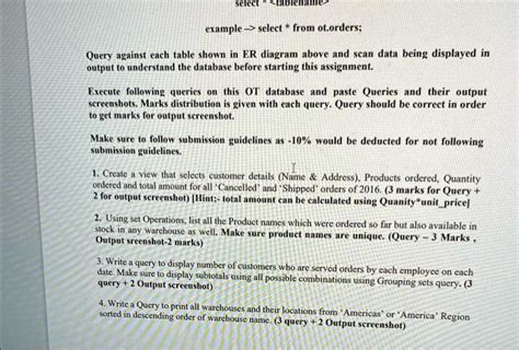Solved Text Select A Selectfrom Otorders Query Against Each Table