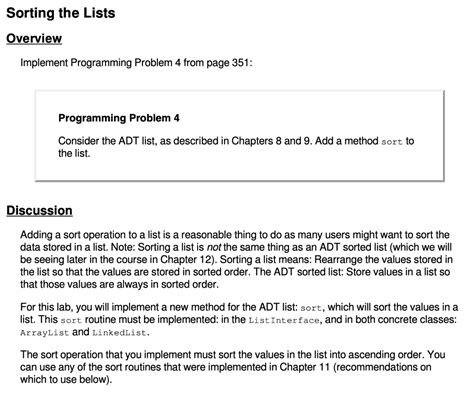 Solved I Need Help In Creating The Sort Method For A