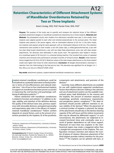 Pdf Retention Characteristics Of Different Attachment Systems Of Mandibular Overdentures