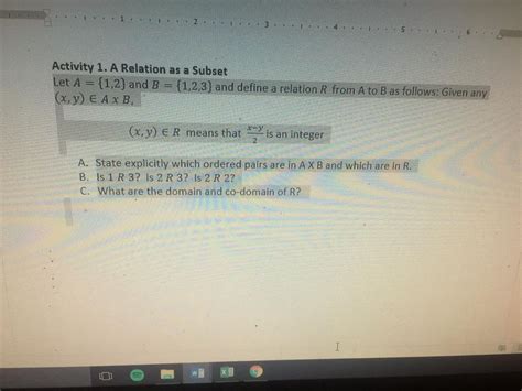 answered activity 1 a relation as a subset let… bartleby