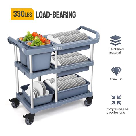 Tuffiom 3 Tier 41 X 18 Plastic Utility Cartbussing Cart Gray