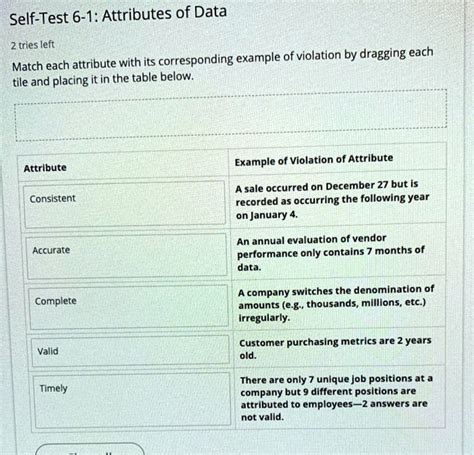 Self Test 6 1 Attributes Of Data 2 Tries Left Match Each Attribute With Its Corresponding