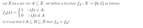 Solved Let X Be A Set For A⊆x We Define A Function