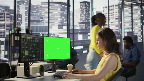 Admin Using Multi Monitor Green Screen Pc To Create Machine Learning Models That Can Process