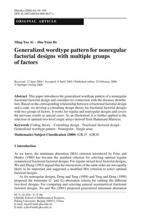 pdf generalized wordtype pattern for nonregular factorial designs