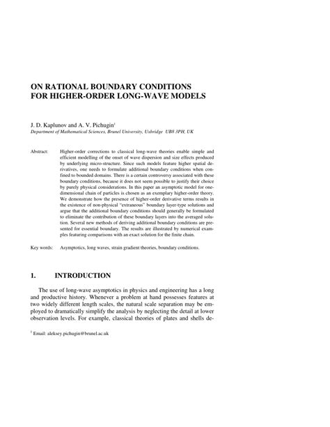 Pdf On Rational Boundary Conditions For Higher Order Long Wave Models