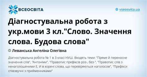 Діагностувальна робота з укр мови 3 кл Слово Значення слова Будова слова Інші методичні