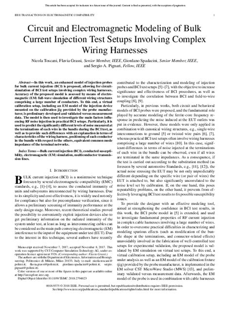 Pdf Circuit And Electromagnetic Modeling Of Bulk Current Injection Test Setups Involving