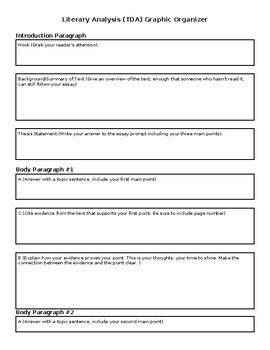 Literary Analysis Text Dependent Analysis Graphic Organizer TPT
