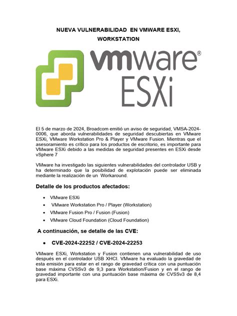 Nueva Vulnerabilidad En Vmware Esxi Workstation Pdf V Mware Software